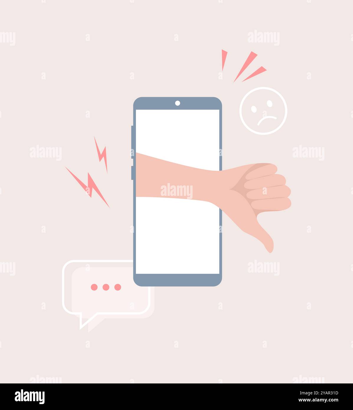 Human hand showing thumbs down gesture on smartphone screen. Flat ...