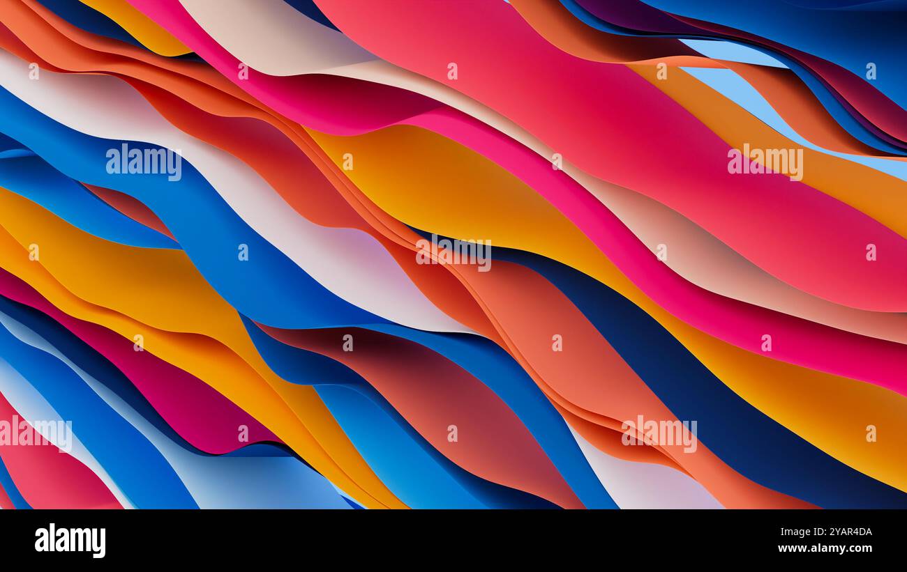 3D illustration of beautiful colorful ribbons with soft surfaces with ...