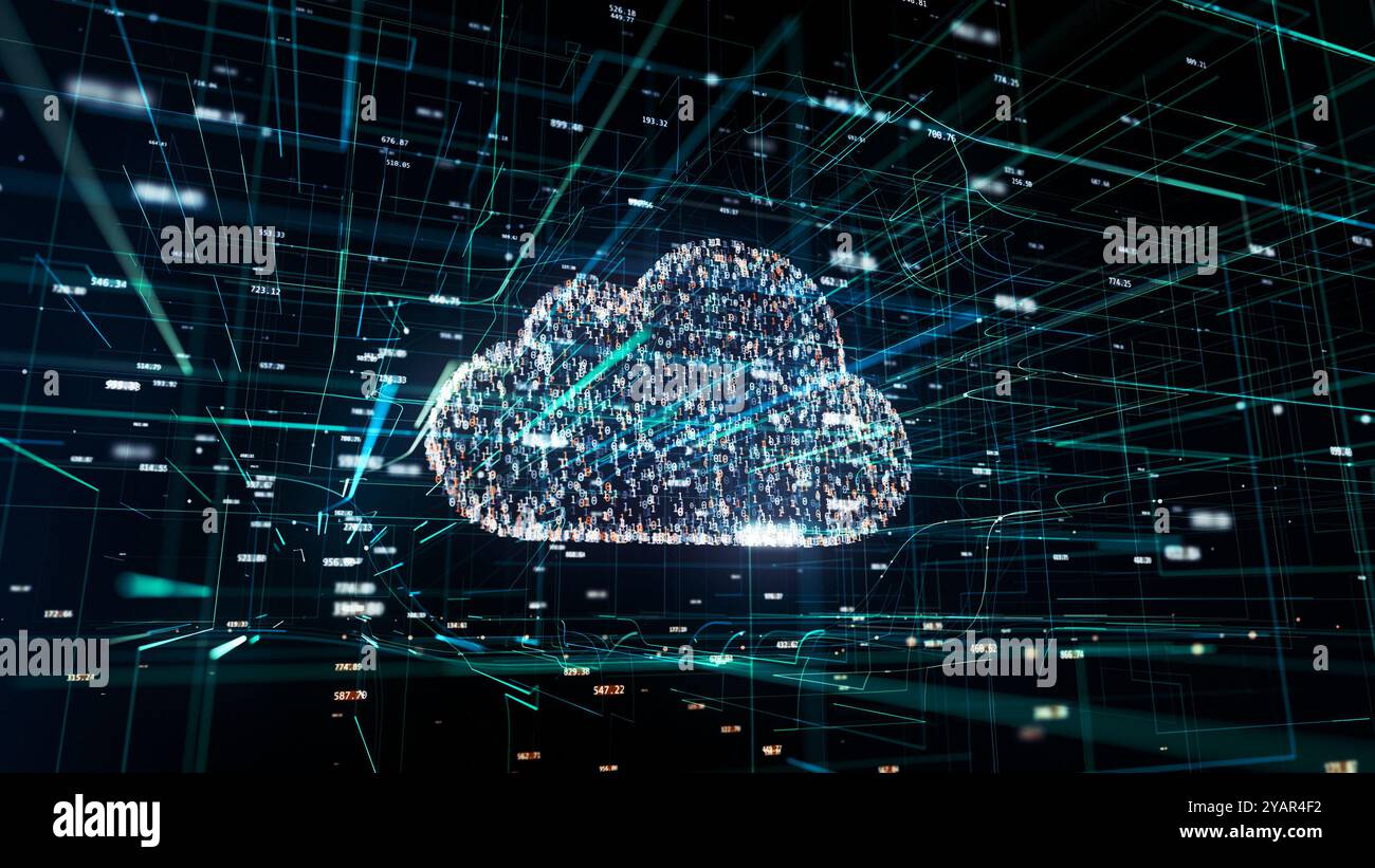 symbol of cloud technology in modern digital world with random hash ...