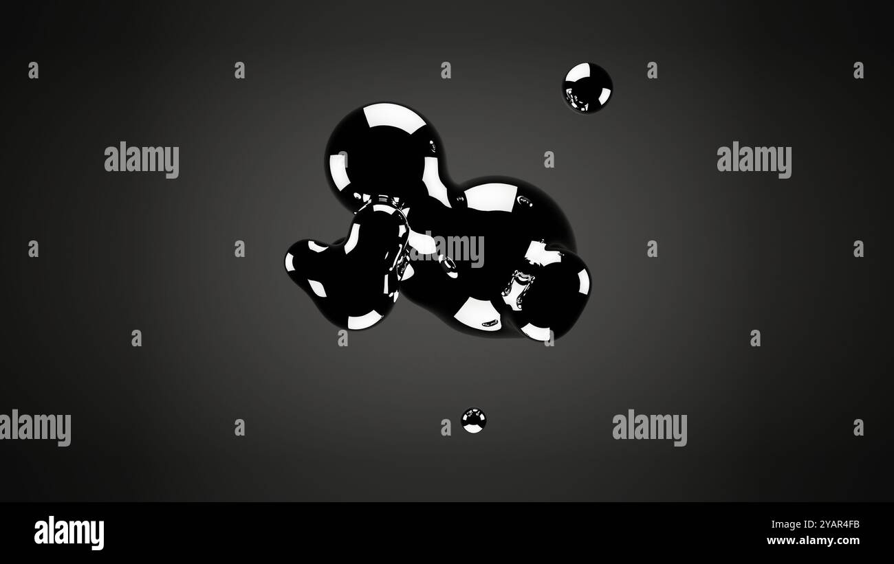 Abstract morph liquid forms of black water on white background, 3D ...