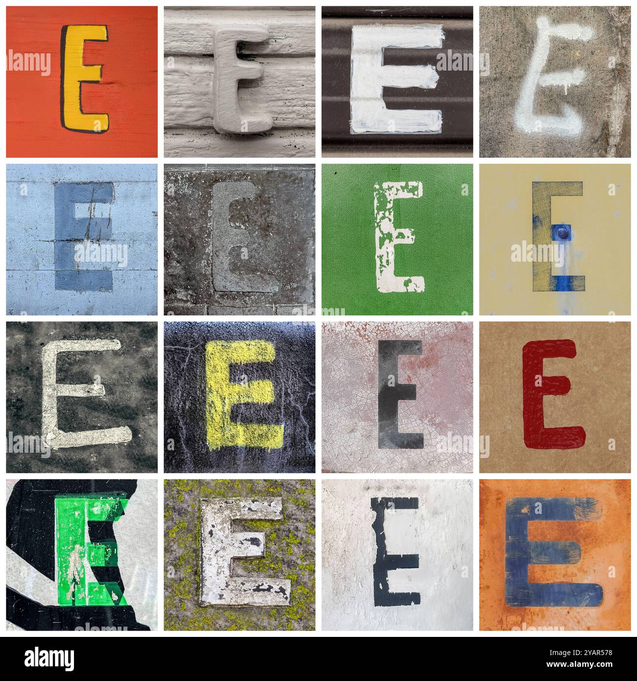Collection of 16 san serif capital E letters taken on urban streets ...