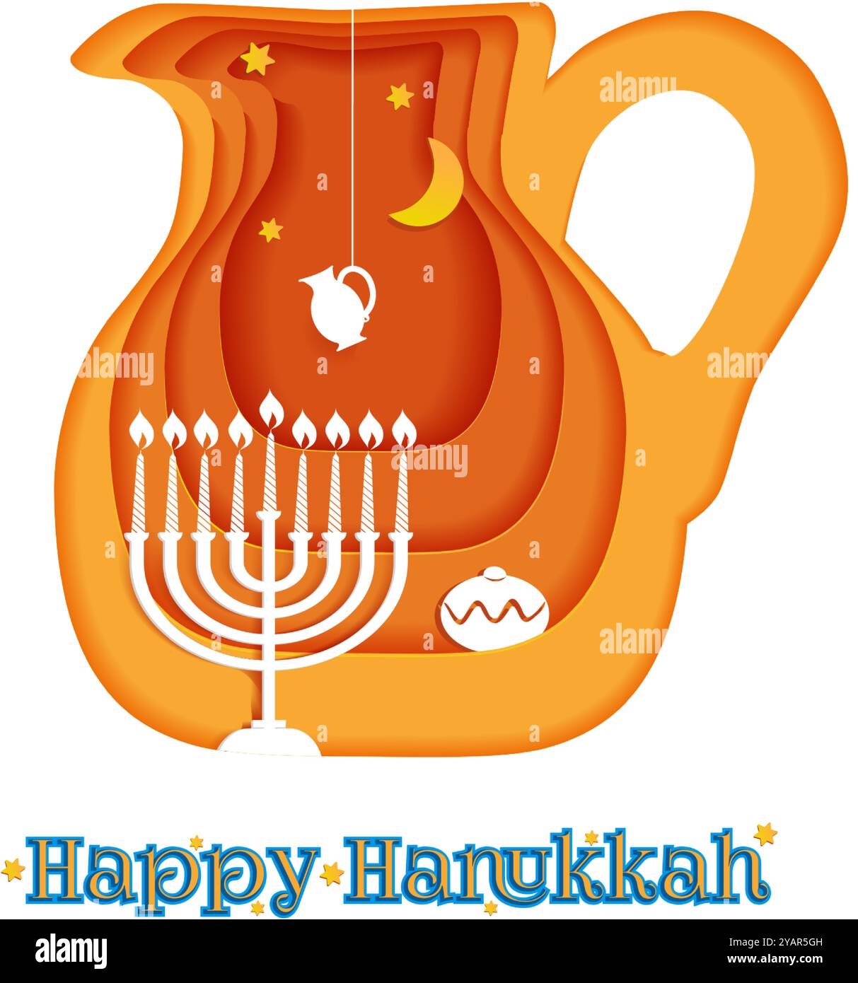 Happy Hanukkah, Jewish Festival of Lights paper cut greeting card with ...