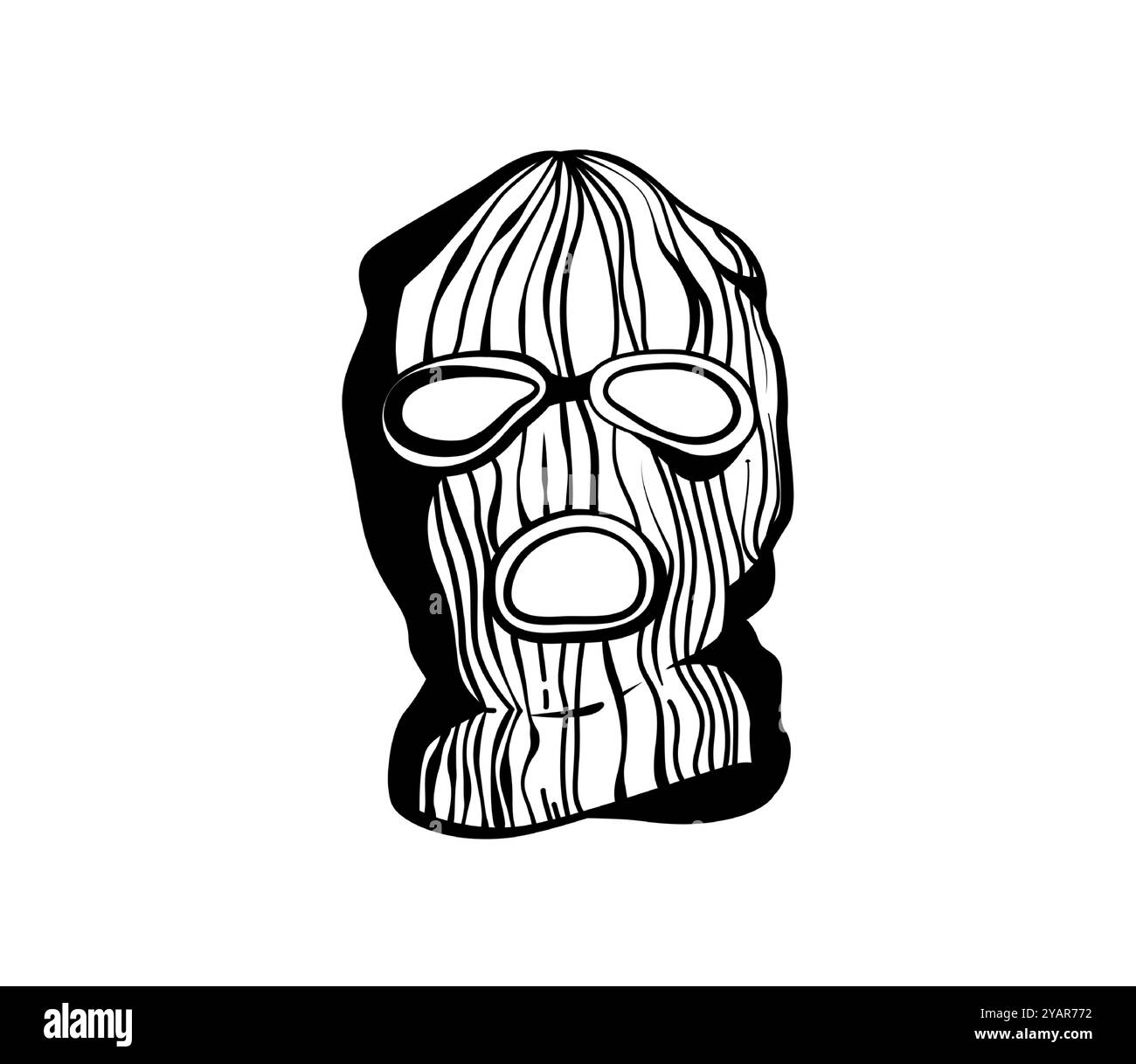 Isolated black and white illustration of a balaclava with bold lines ...