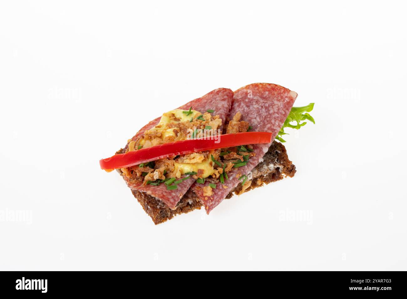 selection of open-faced Danish sandwiches (Smørrebrød) on dark rye ...