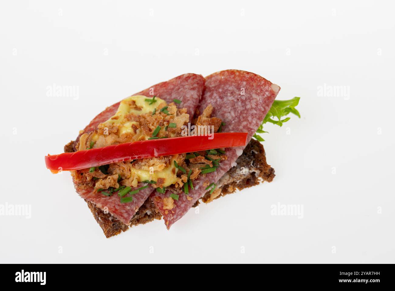 selection of open-faced Danish sandwiches (Smørrebrød) on dark rye ...