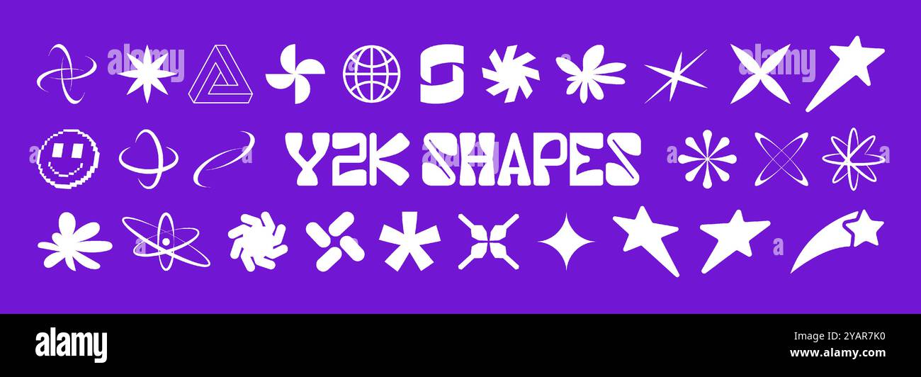 Y2K graphic set. Modern shapes form 00s, 90s, 80s. Y2k retrofuturistic ...