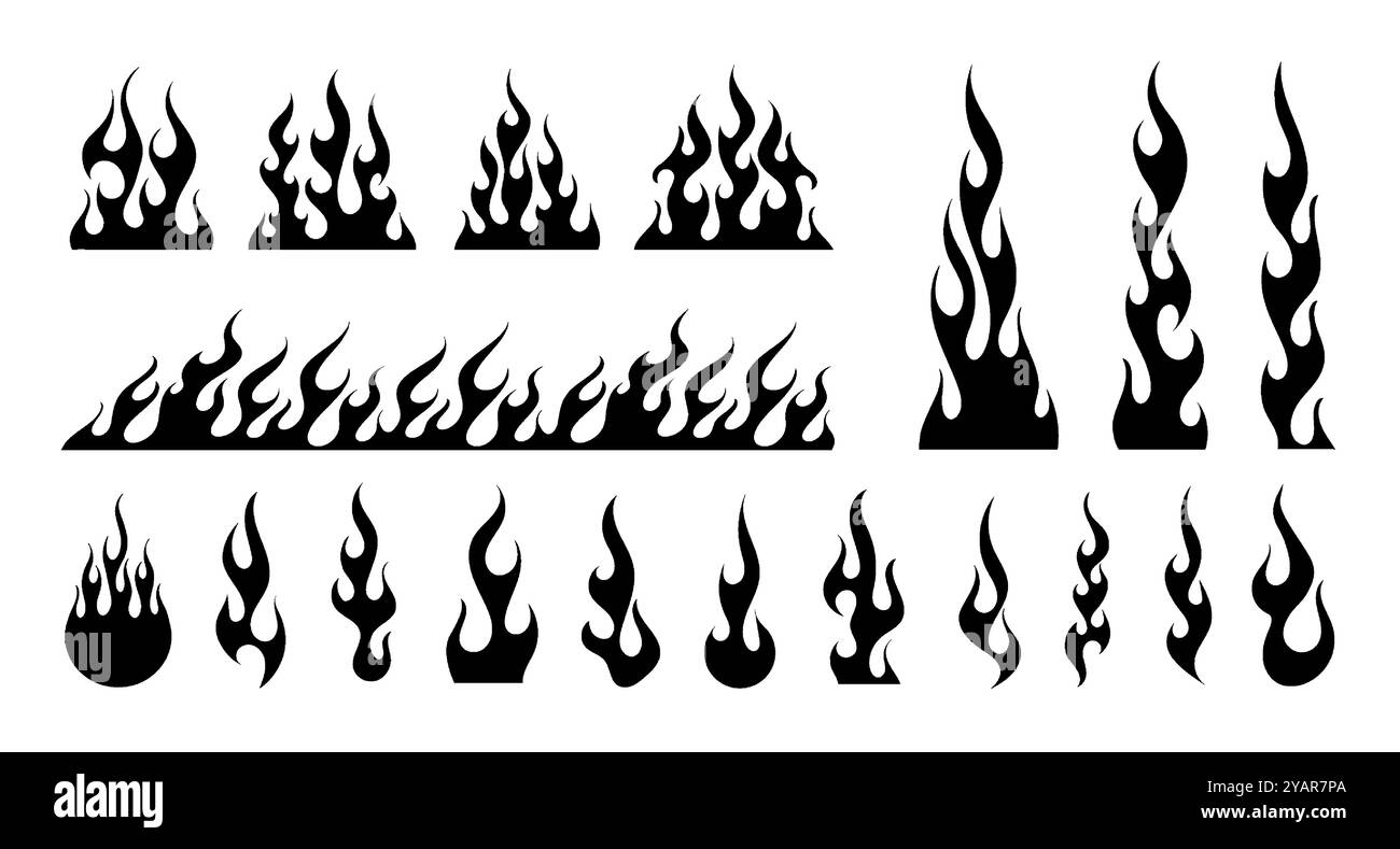 Classic silhouette flame, old school style. Black fire set Stock Vector ...