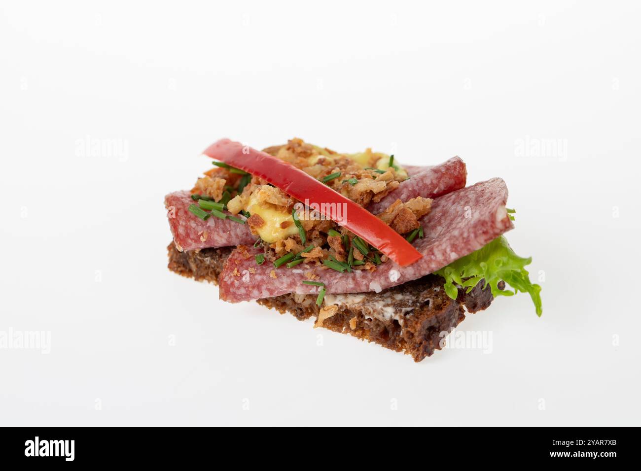 selection of open-faced Danish sandwiches (Smørrebrød) on dark rye ...