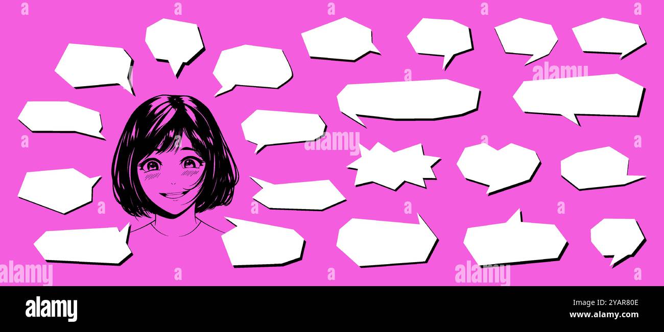 Manga, comic, anime, cartoon style speech bubbles, various shapes of ...