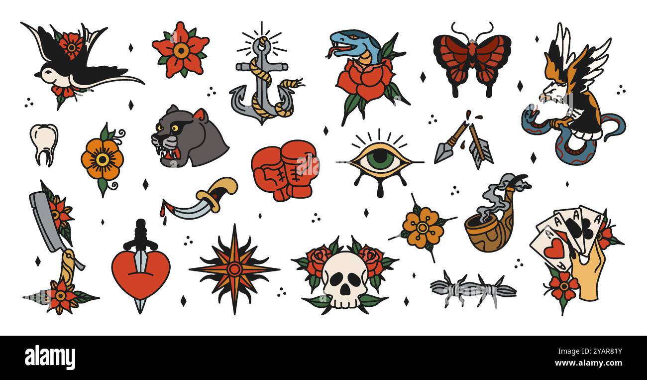 Old school tattoo swallow Cut Out Stock Images & Pictures - Alamy