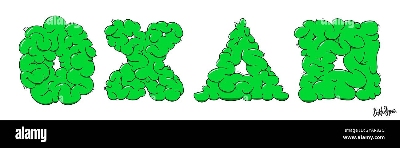 Green bubble abstract shapes, triangle, square, circle, cross symbol in ...