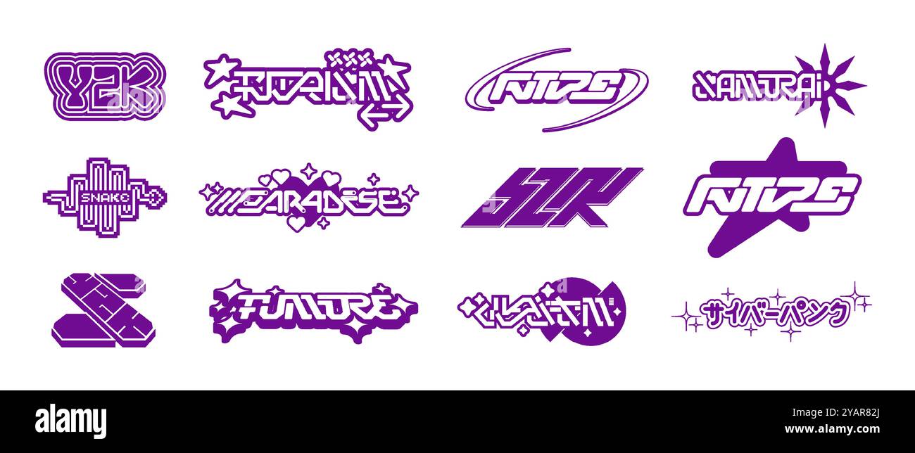 Retrofuturistic lettering logo design in Y2K style Stock Vector Image ...