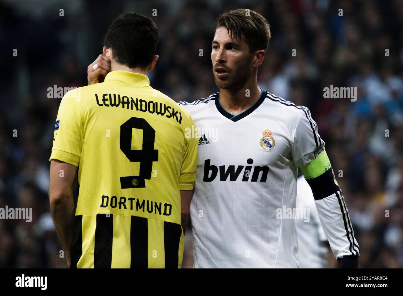Spain, Madrid- April 30, 2013:Sergio Ramos of Real Madrid pulls ear to ...