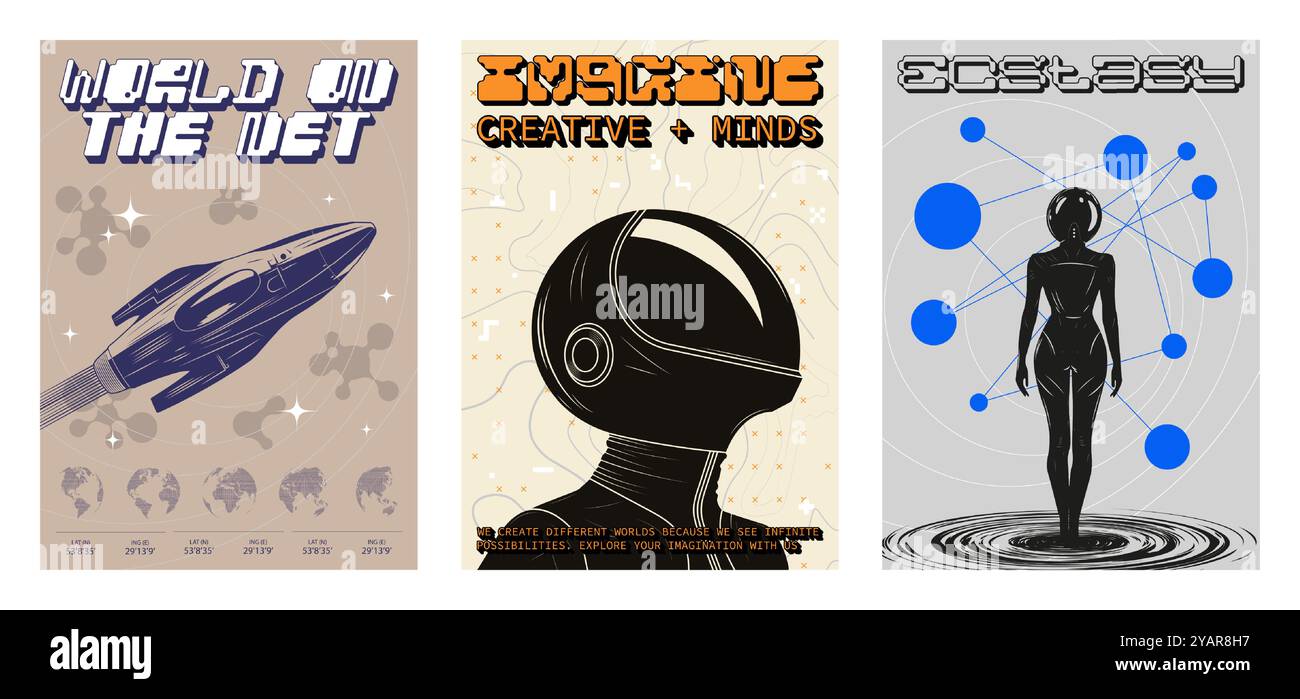 Retro futuristic poster series combining elements of cyberpunk and ...