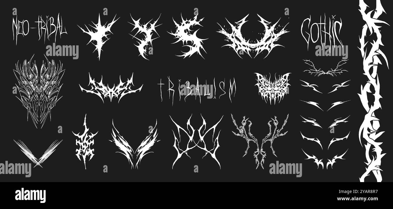 Cyber Sigilism Tattoo Shapes, abstract Neo-Tribal elements with sharp ...