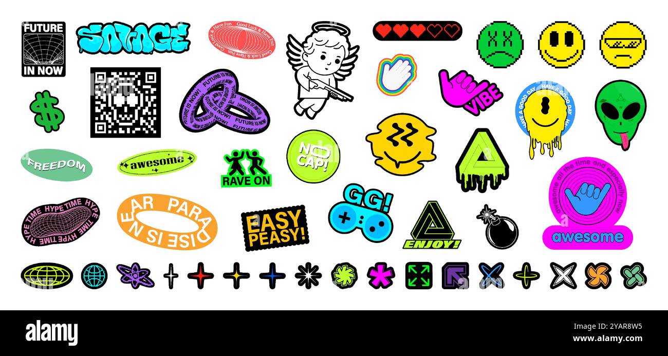 Colorful stickers, patches, badges, labels. Graphic set trendy badges ...