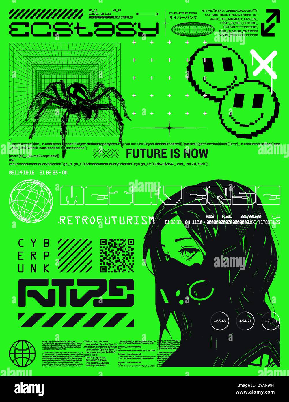 Acid poster in futuristic style with anime girl in cyberpunk style ...