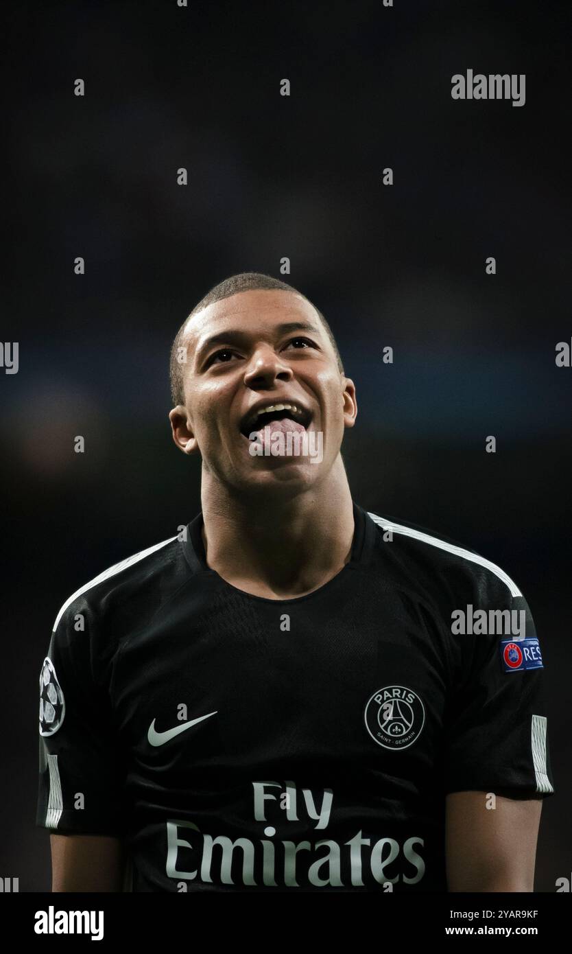 MADRID, SPAIN - FEBRUARY 14: Kylian Mbappe of PSG during the UEFA ...