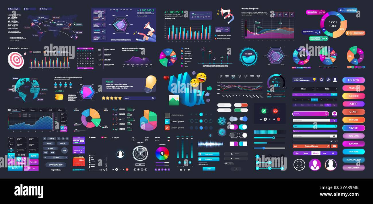 Web, UI, UX graphic elements set for mobile app, dashboard, web design ...