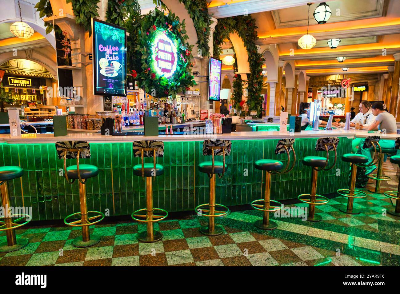 Trafford Centre food court - colourful cafes, restaurants & bars Stock ...