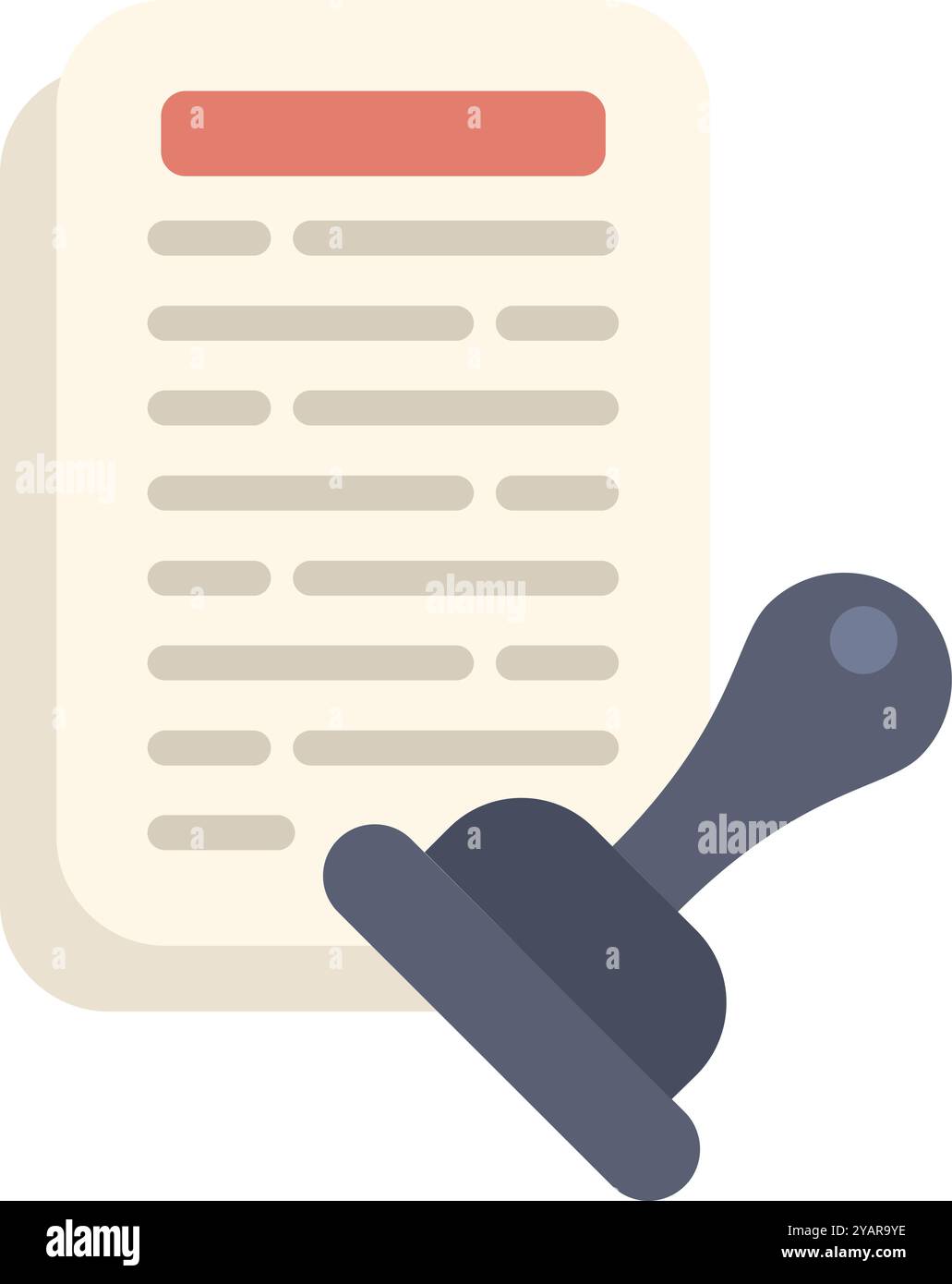 Rubber stamp is pressing down on a document, leaving a red ink mark ...