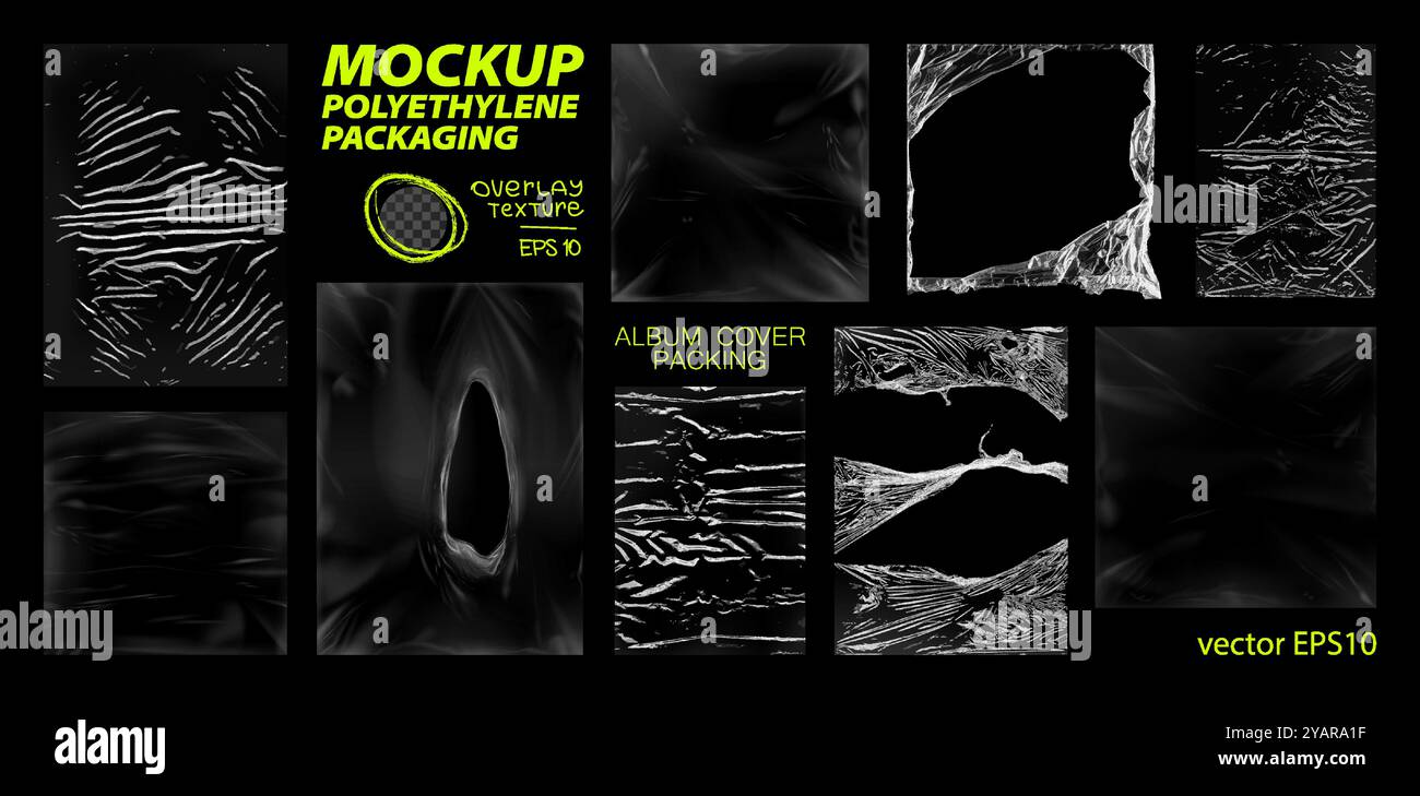 Blank plastic film or cellophane packaging for overlay, vector set ...