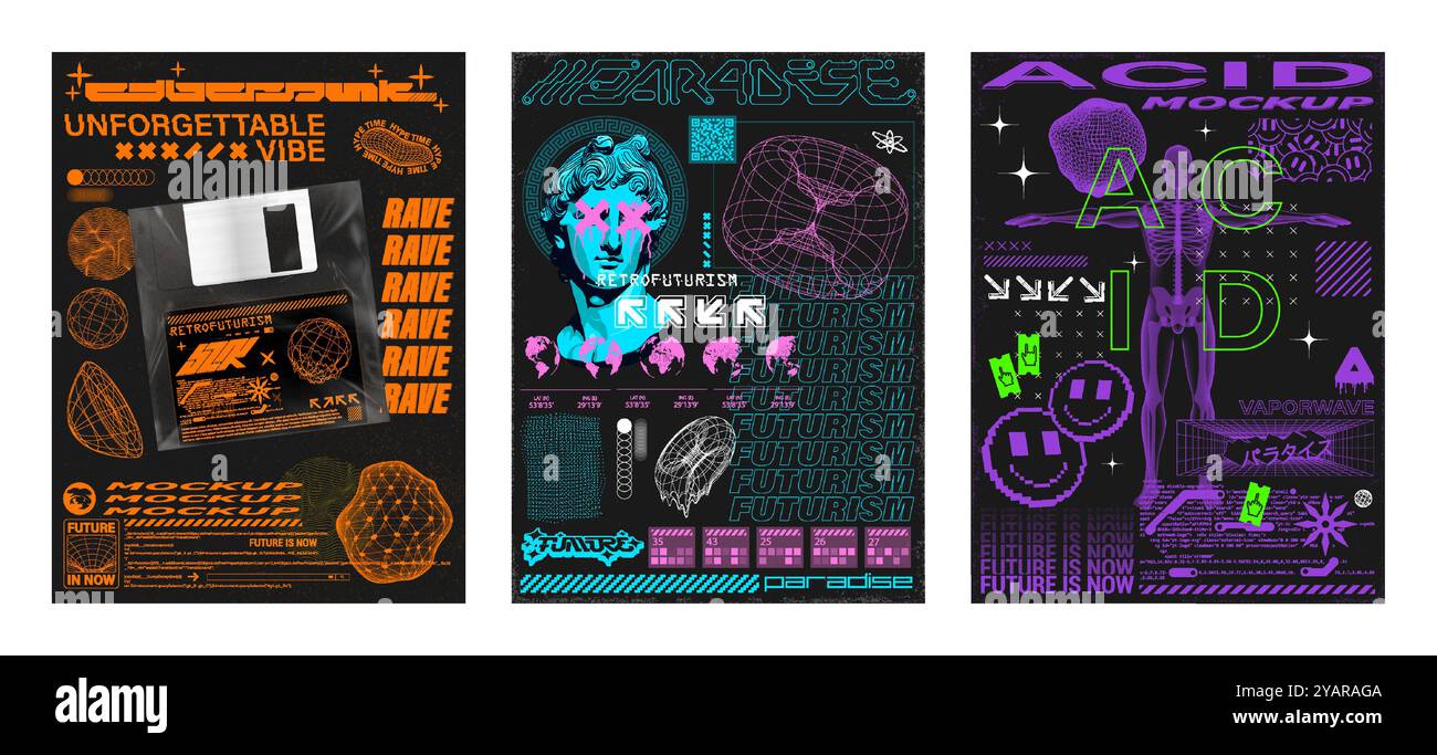 Retrofuturistic posters set, Y2k, techno style Stock Vector Image & Art ...