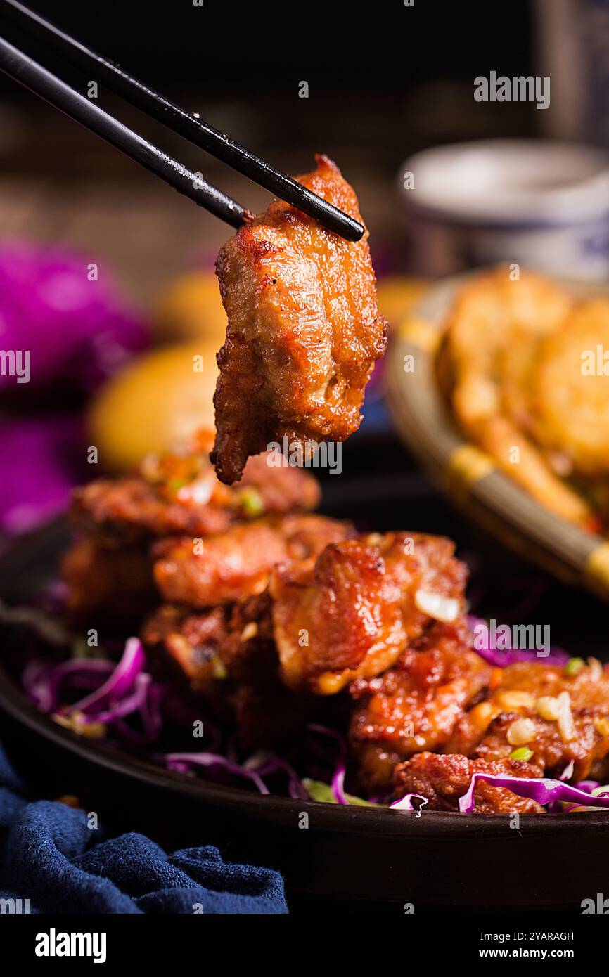 Chinese cuisine,Deep-fried pork Spare ribs with garlic Stock Photo - Alamy