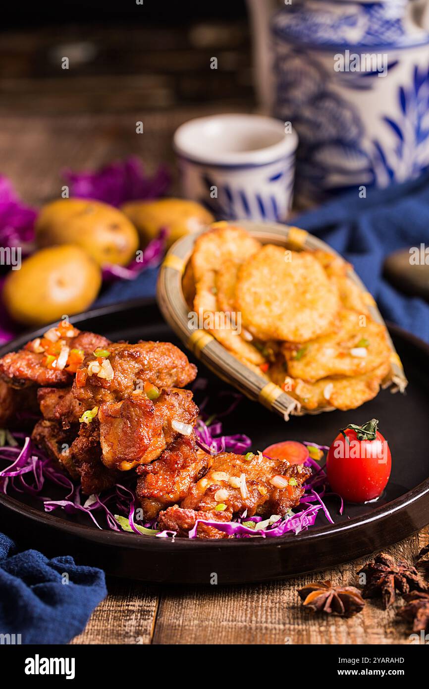 Chinese cuisine,Deep-fried pork Spare ribs with garlic Stock Photo - Alamy