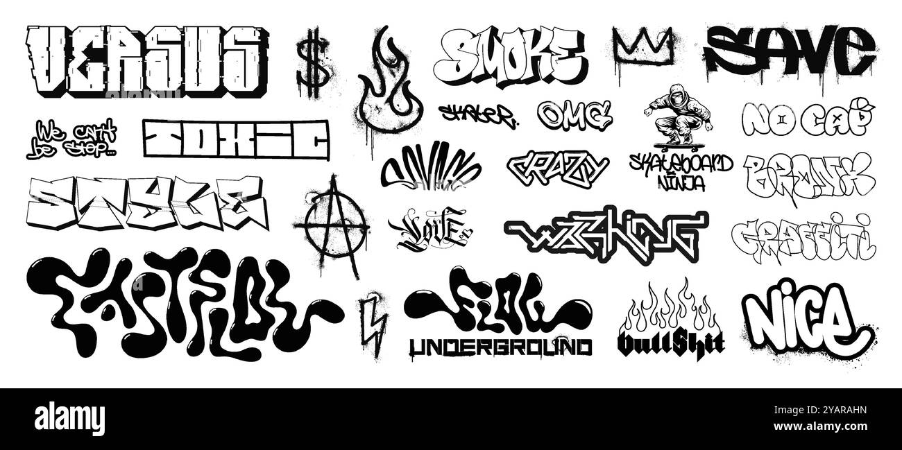 Graffiti street art, urban culture tags, lettering, gothic calligraphy ...