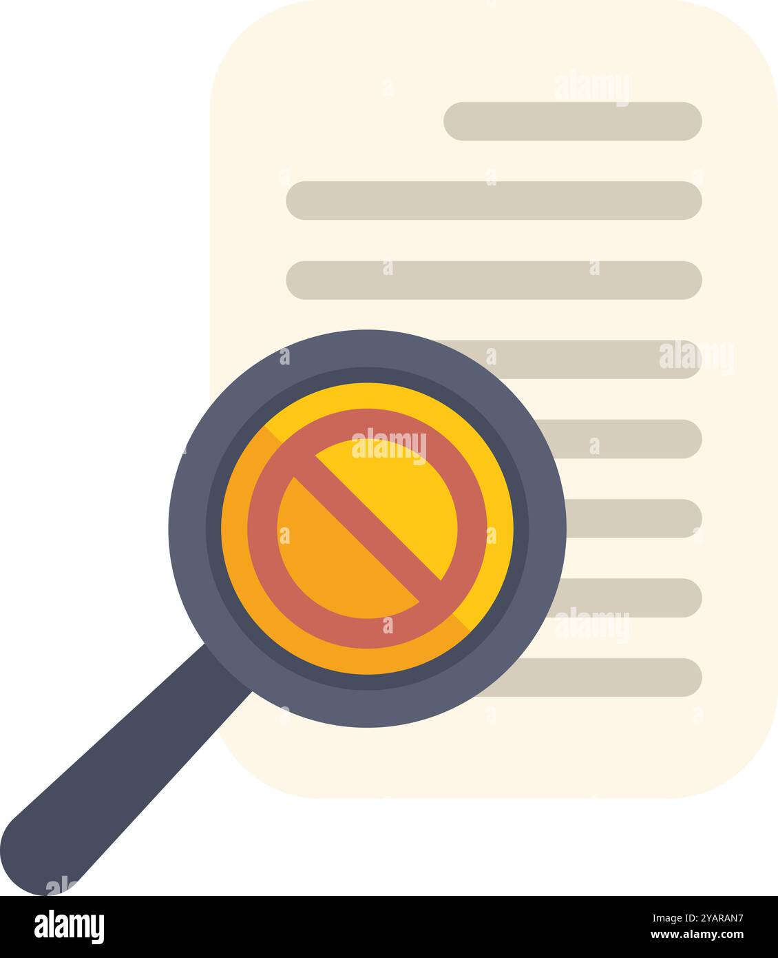 Magnifying glass is showing a forbidden sign on a document ...