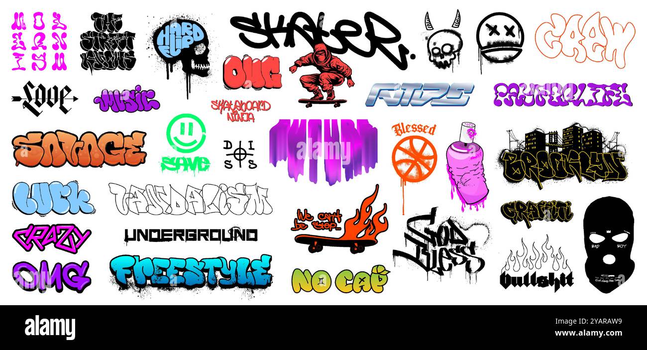 Street graffiti and urban wall, hip hop culture in street art ...