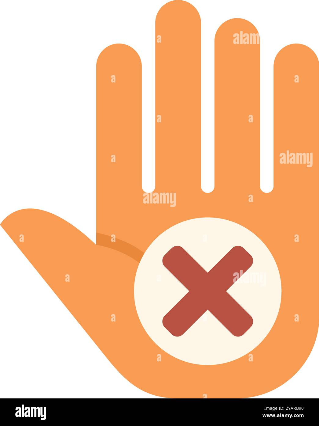 Open palm with a red cross sign, symbolizing a warning or a refusal ...