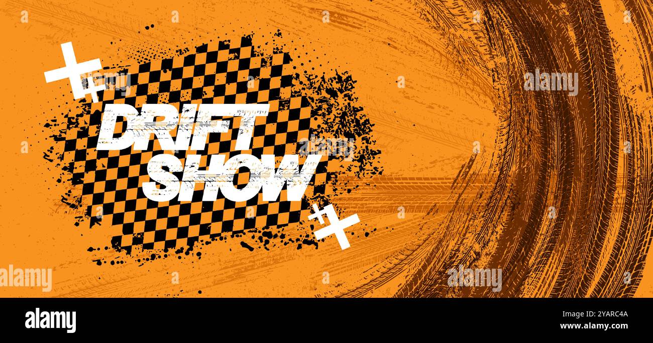Auto sport grunge banner with tire tracks, drift show, racing, rally ...
