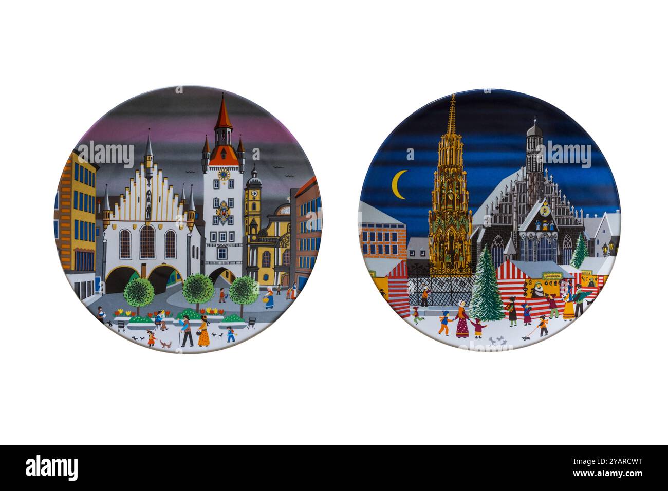 Poole Pottery transfer plate Bavarian Town 431 Scene 1 & 434 Scene IV ...