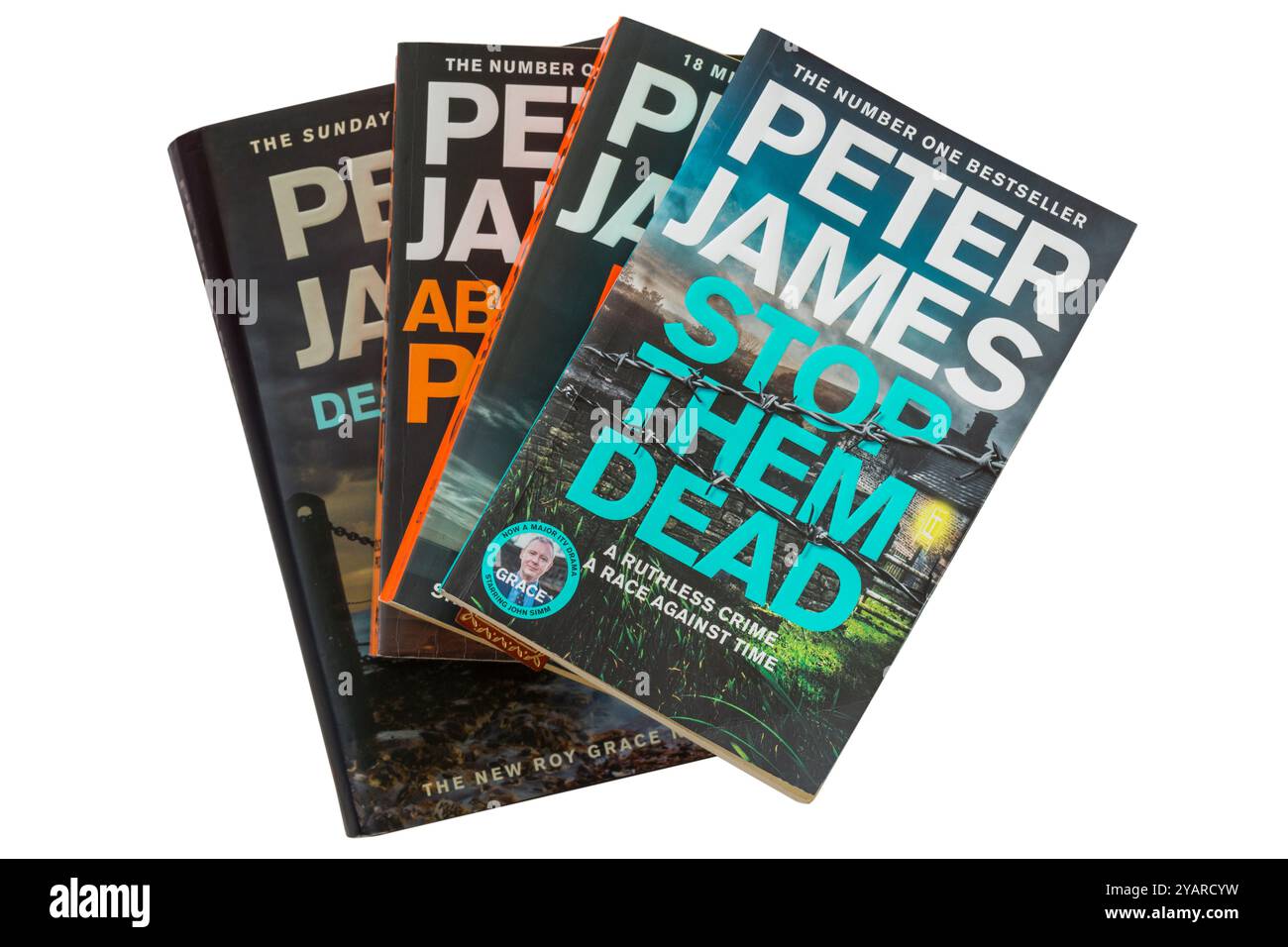 Selection of Peter James books with Stop Them Dead book on top isolated ...