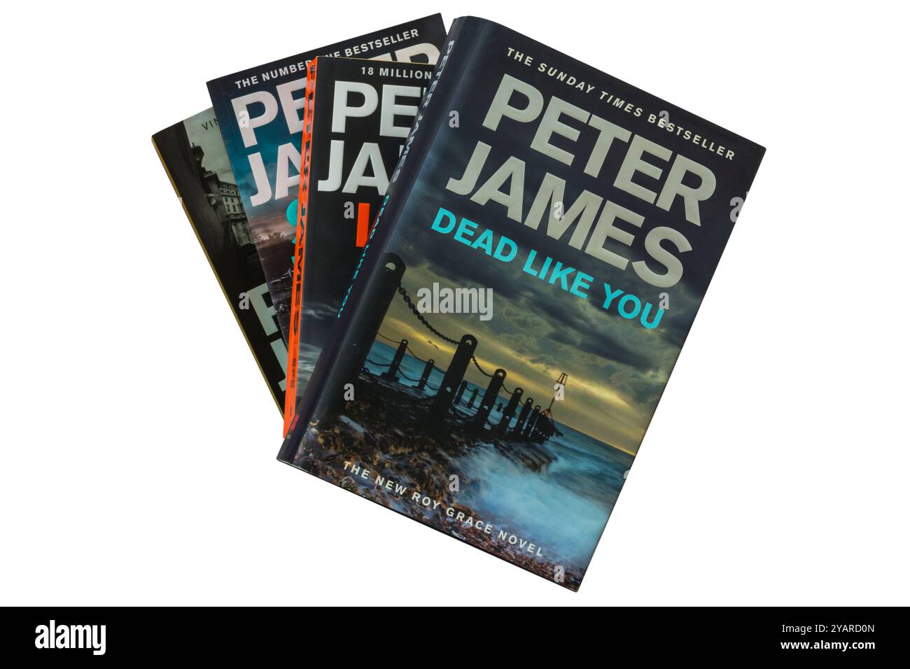 Selection of Peter James books with Dead Like You book on top isolated ...