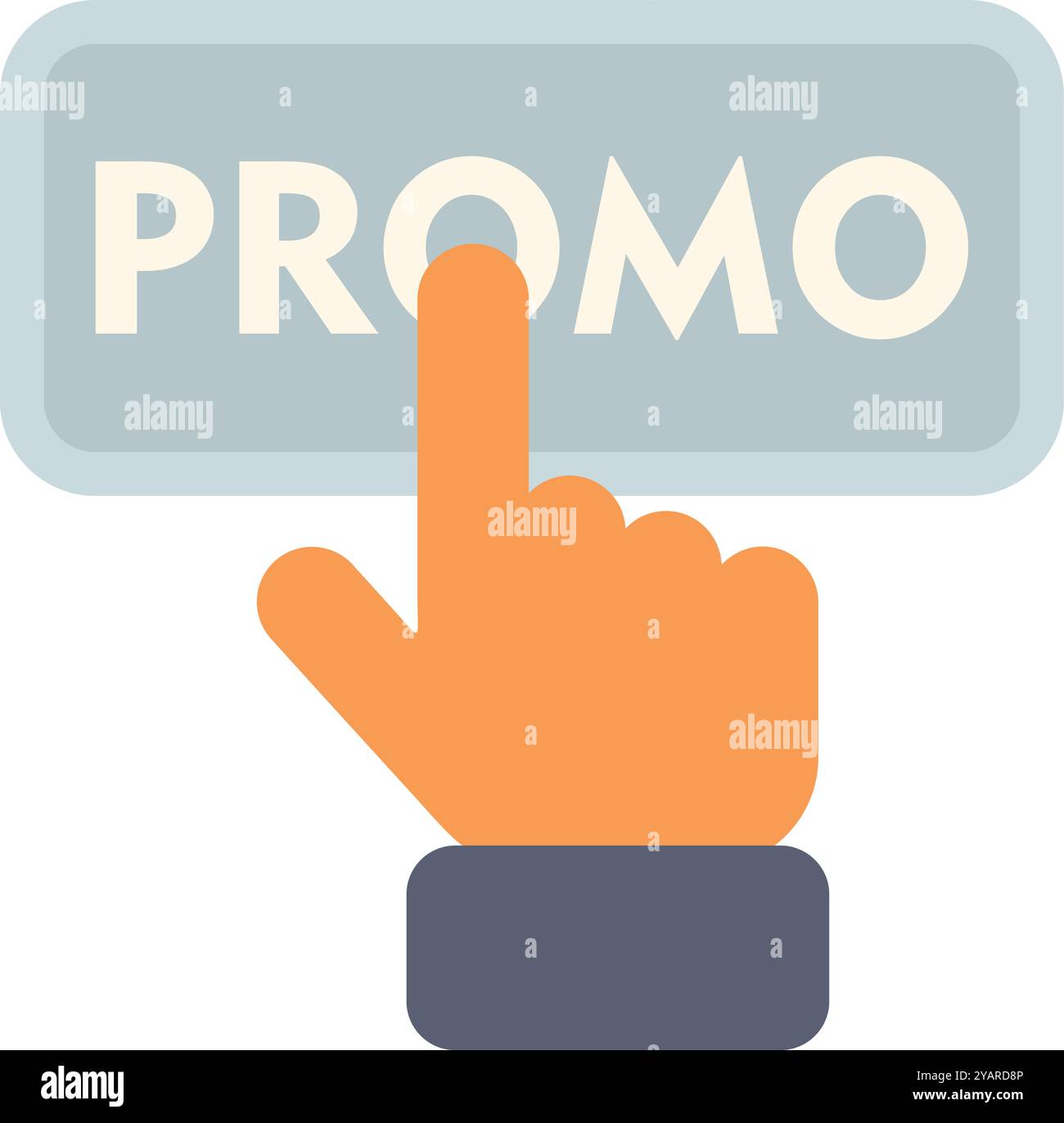 Hand is pressing a promo button in this online marketing concept ...