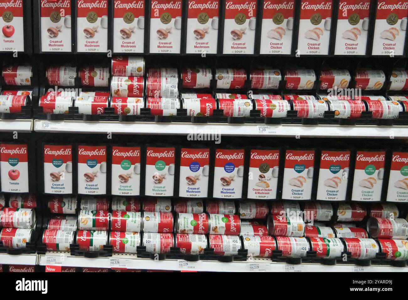 Tampa, FL, USA - 6 OCT 2024 - Tins of Campbells Soup on the isle of a ...