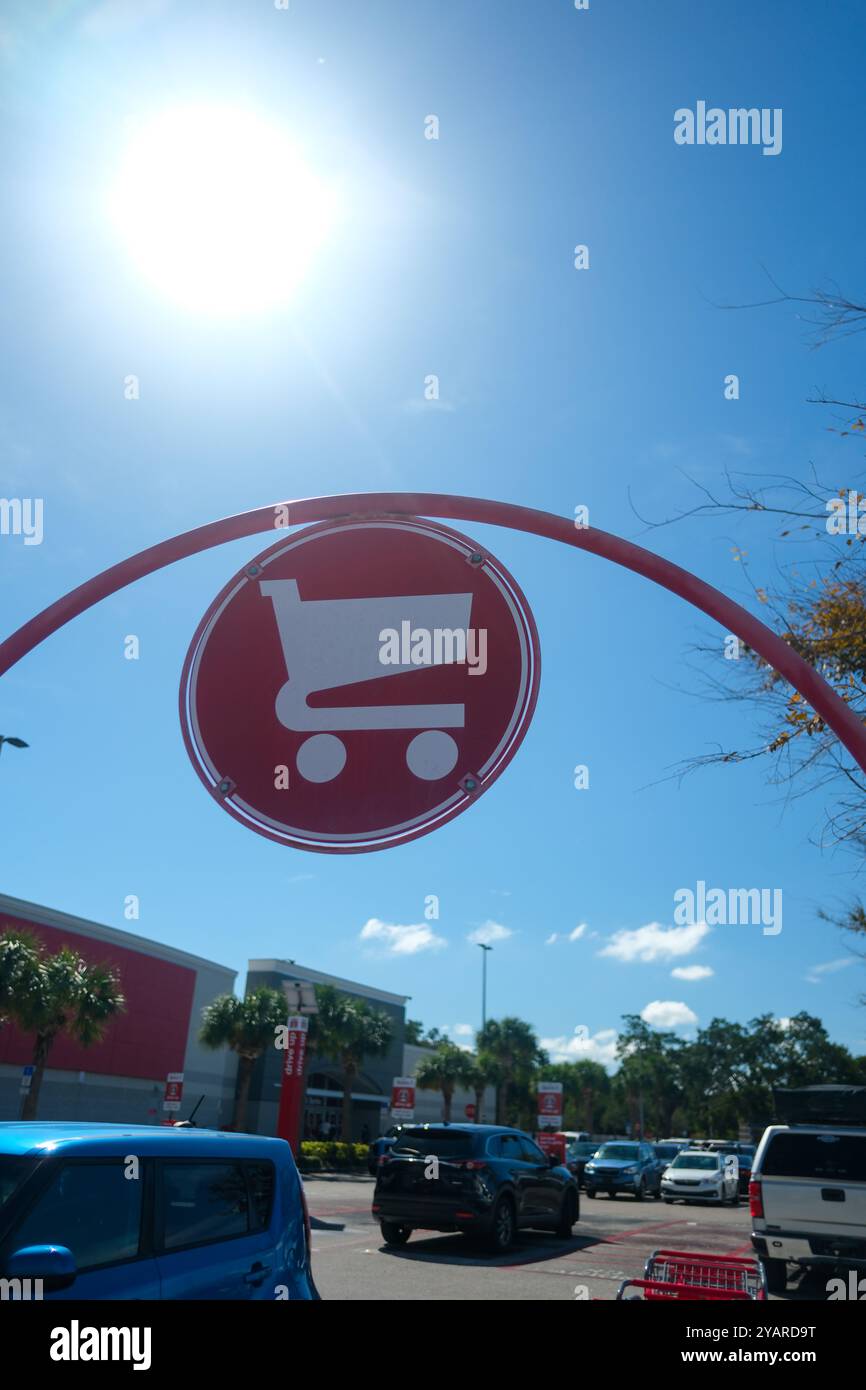 Tampa, FL, USA - 06 Oct 2024 - A target store carpark with cart trolley ...