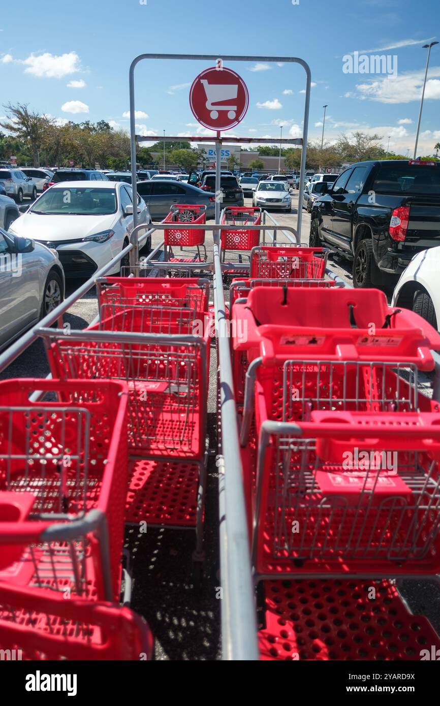 Tampa, FL, USA - 06 Oct 2024 - A target store carpark with cart trolley ...