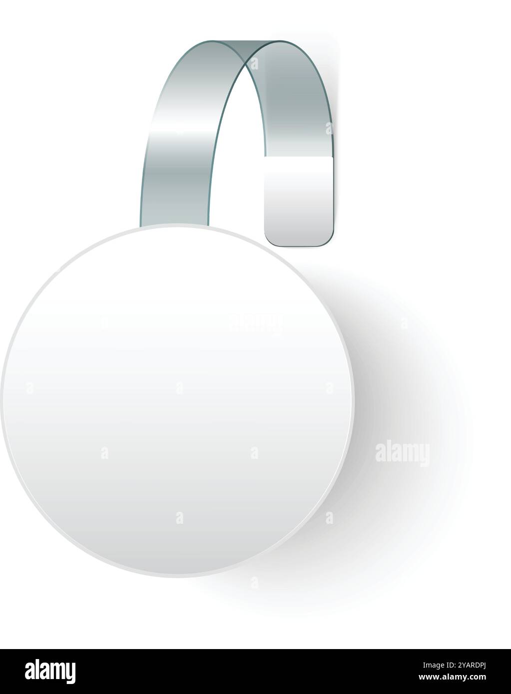 Blank, round shelf wobbler is hanging, attached to a transparent ...