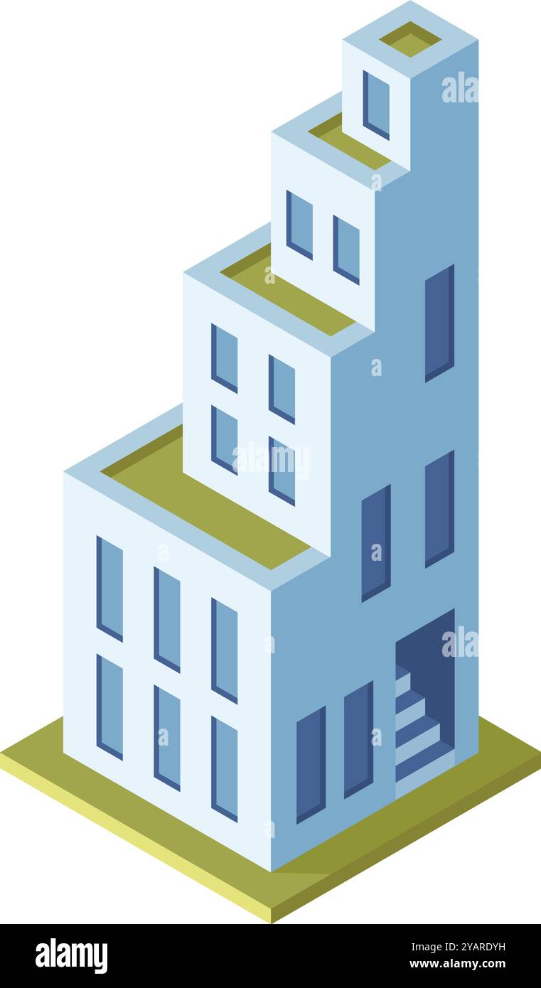 This isometric illustration showcases a modern building with green ...