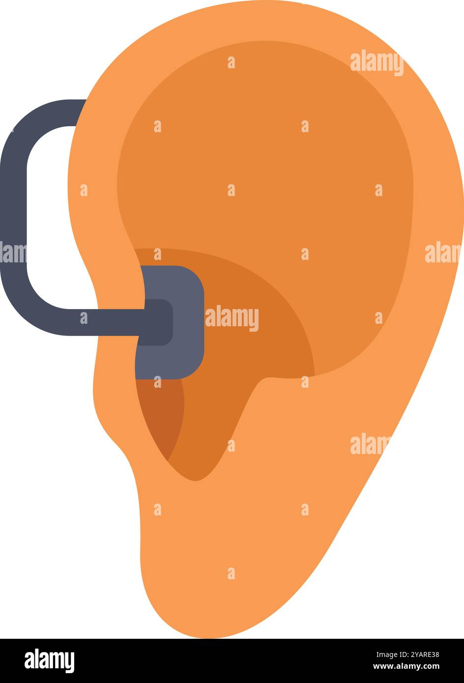 Simple icon illustration of a human ear wearing a hearing aid device ...