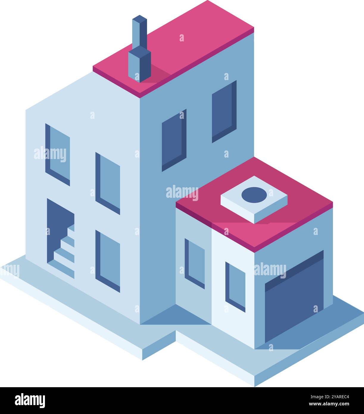 Minimalistic isometric building featuring a garage and a chimney ...