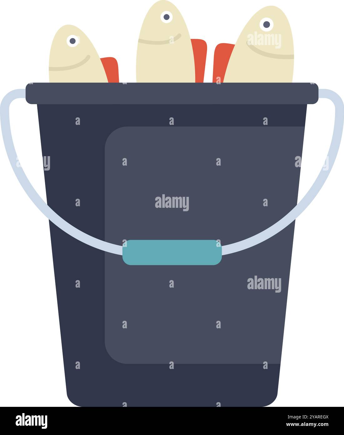 Black bucket filled with freshly caught fish, isolated on white ...