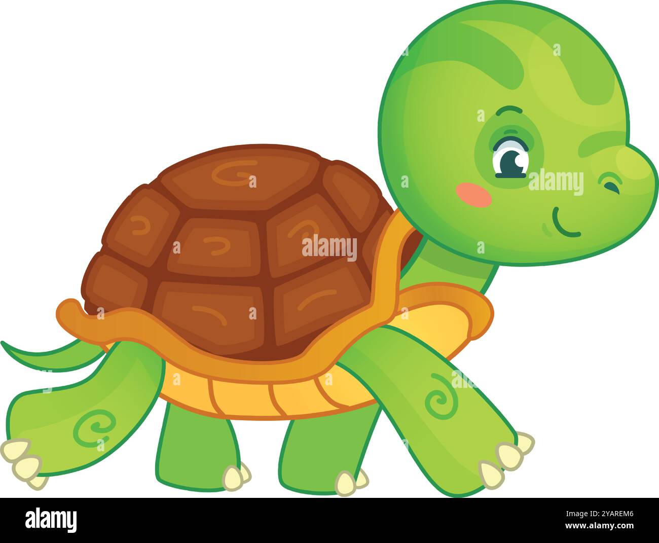 Cartoon illustration of a happy green turtle walking and winking ...
