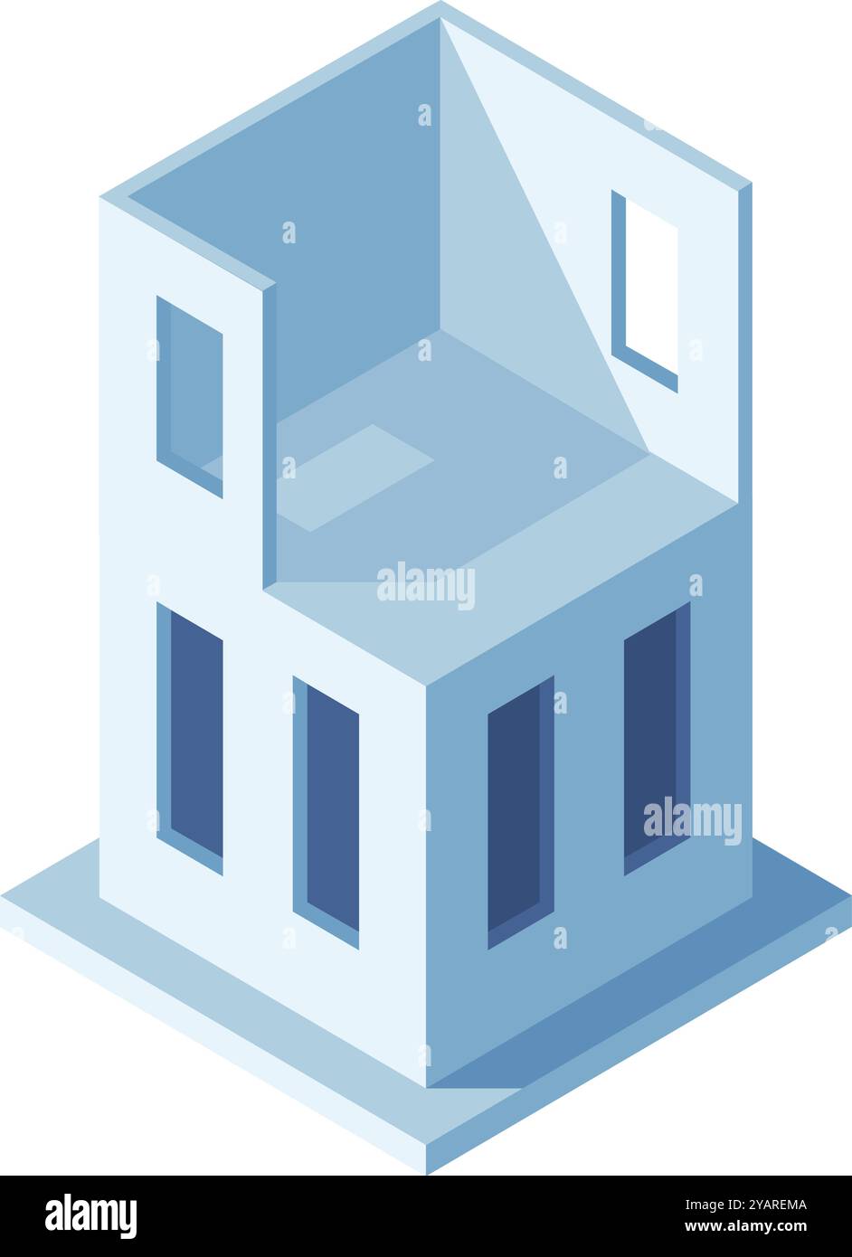Modern building under construction with isometric windows showing ...