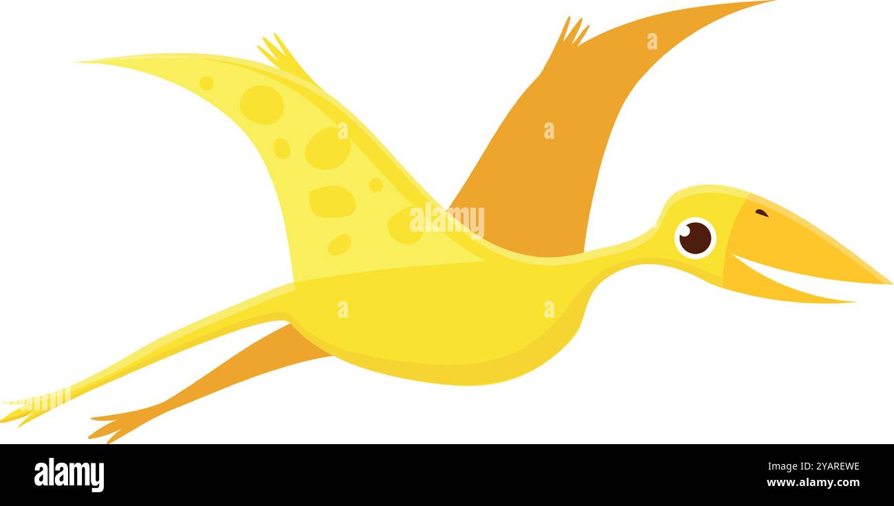 Cartoon illustration of a yellow pterodactyl dinosaur with big wings ...