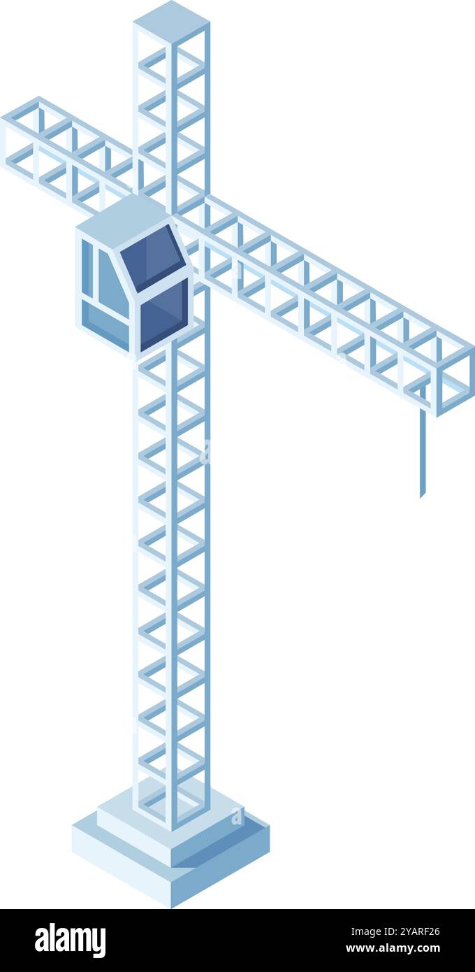 Modern isometric illustration of a construction crane on a white ...